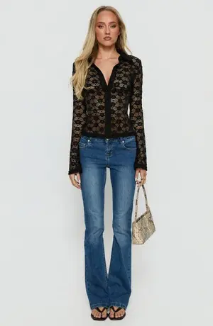 Princess Polly Enisa Long Sleeve Button-up Lace Top