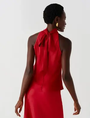 GHOST LONDON Reese High Neck Satin Top