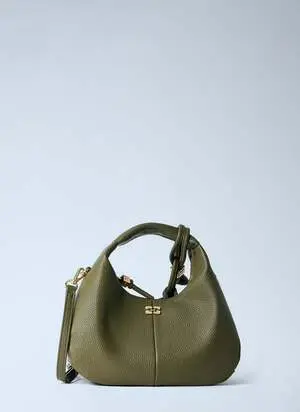 GANNI Hobo Mini Grained Handbag Olive