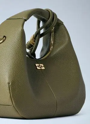 GANNI Hobo Mini Grained Handbag - Olive
