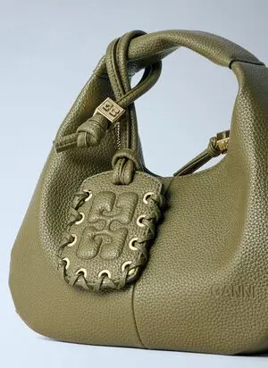 GANNI Hobo Mini Grained Handbag - Olive