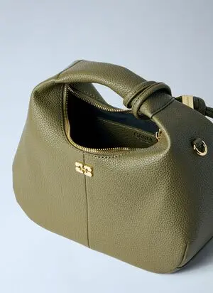 GANNI Hobo Mini Grained Handbag - Olive