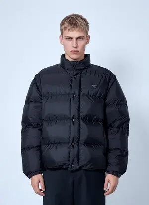 Prada Re-Nylon Down Jacket With Removable Sleeves Black