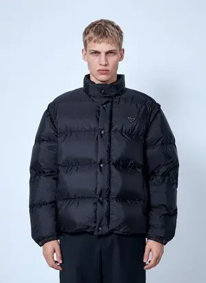 Prada Re-nylon Down Jacket With Removable Sleeves - Black