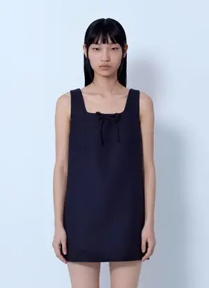 Miu Miu Sleeveless Mini Dress With Bow Detail Navy