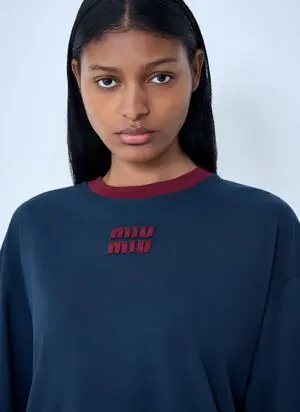 Miu Miu Cotton Jersey Sweatshirt With Logo Motif