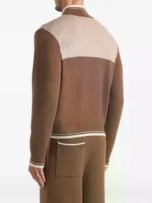 Manière De Voir Mathieu In Taupe/beige Color-block Signature Knit Jacket - Brown