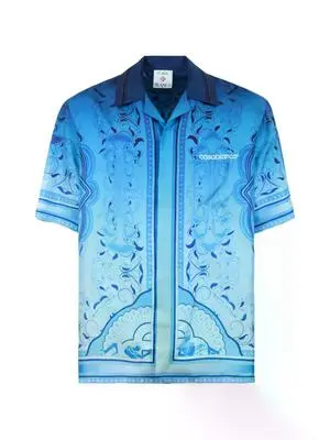 Casablanca Gradient Egyptian Rug Short-sleeve Silk Shirt - Blue