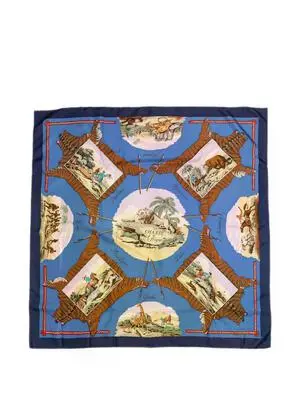 Hermès La Chasse En Afrique Silk Scarf - Blue