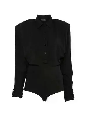 MUGLER Padded-shoulder Button-up Blouse - Black