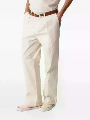 FORTELA Riviera Pleated Cotton Straight-leg Trousers Neutrals