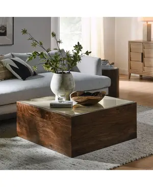 MODWAY Truett Square Wood Rattan Coffee Table