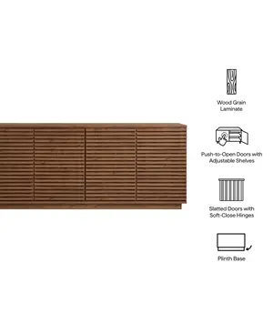 MODWAY Render 4-door Fluted Sideboard Cabinet Tv Stand - Walnut