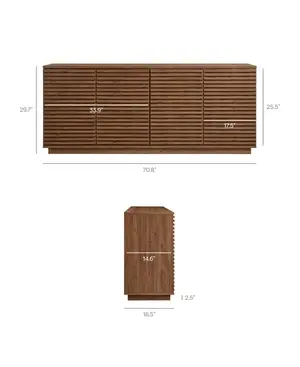 MODWAY Render 4-door Fluted Sideboard Cabinet Tv Stand - Walnut