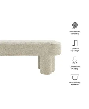 MODWAY Mossi 52-inch Oval Boucle Fabric Bench - Marble