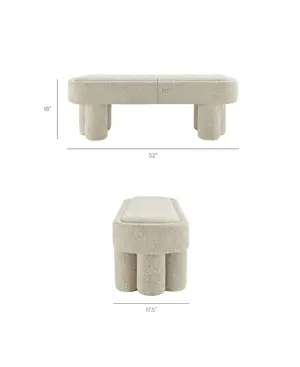 MODWAY Mossi 52-inch Oval Boucle Fabric Bench - Marble