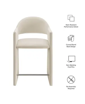 MODWAY Talia 37 Inch Performance Velvet Counter Stool - Alabaster