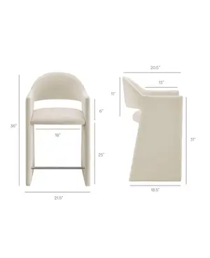 MODWAY Talia 37 Inch Performance Velvet Counter Stool - Alabaster