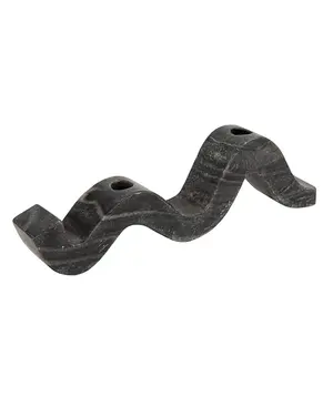 OLIVE GROVE Marble Wave Double Taper Candle Holder - Black