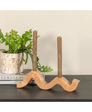 OLIVE GROVE Marble Wave Double Taper Candle Holder - Pink