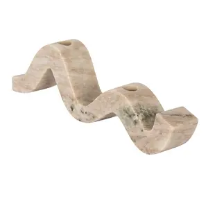 OLIVE GROVE Marble Wave Double Taper Candle Holder - Tan