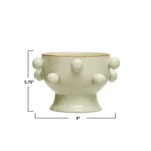 OLIVE GROVE Round Stoneware Planter With Orbs And Reactive Glaze