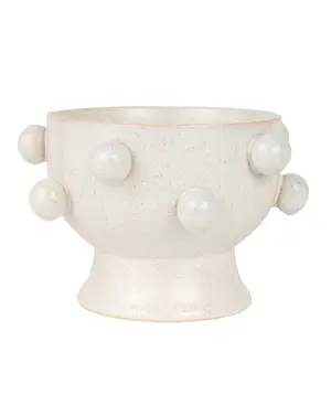 OLIVE GROVE Round Stoneware Planter With Orbs And Reactive Glaze