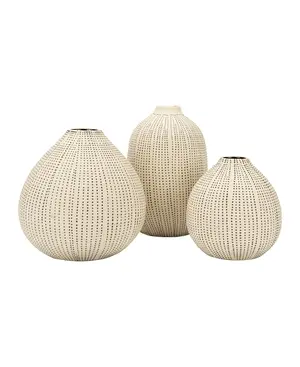 OLIVE GROVE Round Stoneware Vases With Polka Dot Finish, Set Of 3 - Multicolor