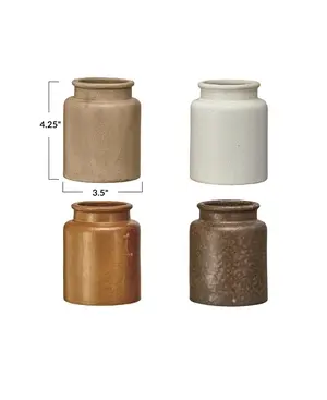 OLIVE GROVE Rustic Reactive Glaze Stoneware Jars, Set Of 4