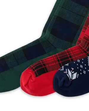 Polo Ralph Lauren Snowflake & Plaid Cotton Socks, Pack Of 3