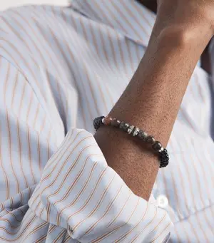 Tateossian Sterling Silver, Dinosaur Bone And Agate Gear Trio Bracelet