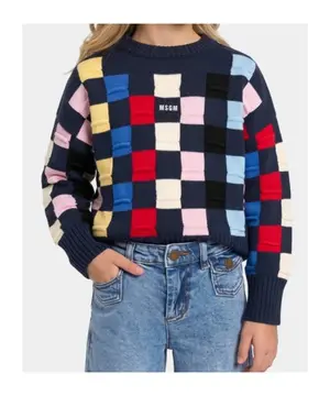 MSGM Intarsia-knit Logo-embroidered Sweater
