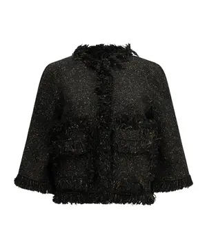 Sacai Fringed Tweed-effect Jacket