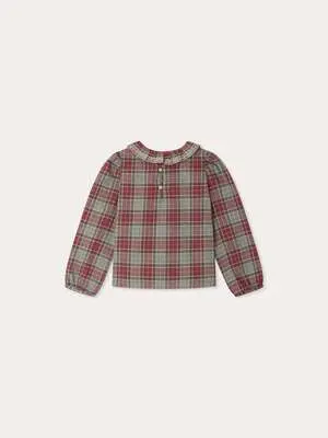 Bonpoint Timber Checked Hand-embroidered Blouse