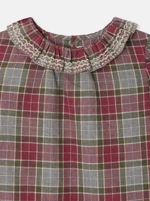 Bonpoint Timber Checked Hand-embroidered Blouse