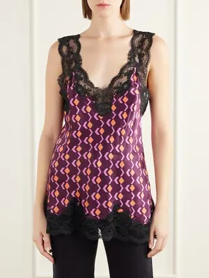 Rabanne Printed Lace-trimmed Silk-satin Cami