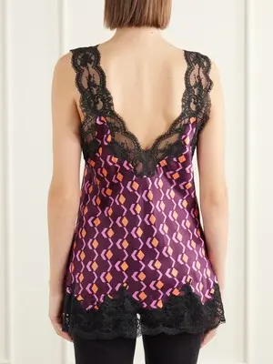 Rabanne Printed Lace-trimmed Silk-satin Cami