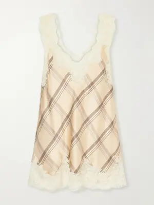 Rabanne Checked Lace-trimmed Silk-satin Cami