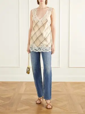 Rabanne Checked Lace-trimmed Silk-satin Cami