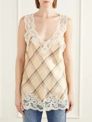 Rabanne Checked Lace-trimmed Silk-satin Cami