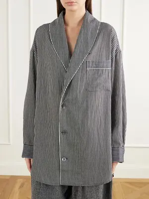 R13 Shawl-collar Striped Poplin Shirt