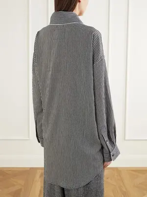 R13 Shawl-collar Striped Poplin Shirt