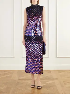 Christopher John Rogers Sequin-embellished Silk-crepon Turtleneck Top