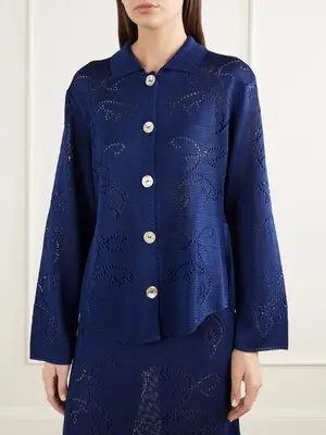 Calle Del Mar Squash Blossom Pointelle-knit Cardigan