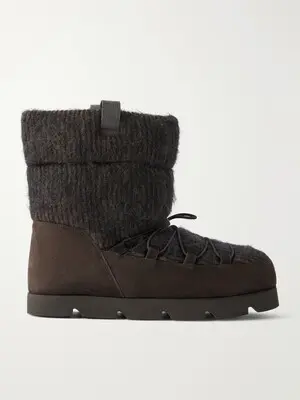 Brunello Cucinelli Monili-embellished Suede-trimmed Brushed Cashmere Ankle Boots