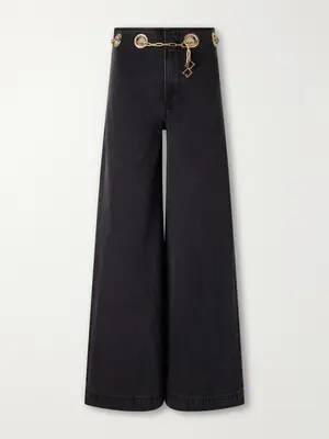 Cult Gaia Sydney Embellished Low-rise Flared Jeans - Black