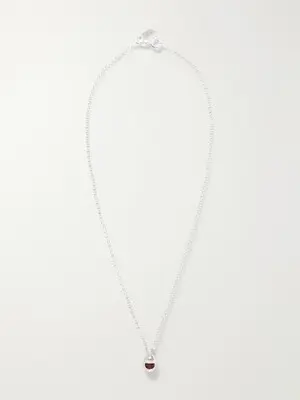 LOREN STEWART Mini Half Moon Lock Garnet Necklace - Silver
