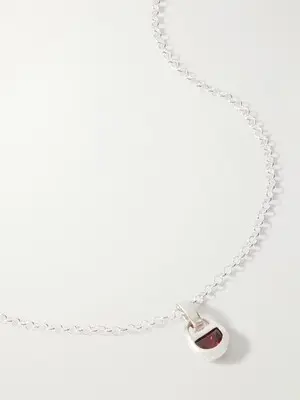 LOREN STEWART Mini Half Moon Lock Garnet Necklace