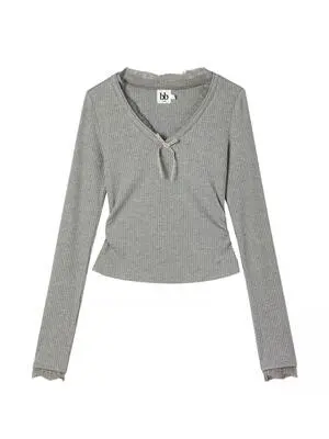 B+AB Lace-trim Ribbed Top