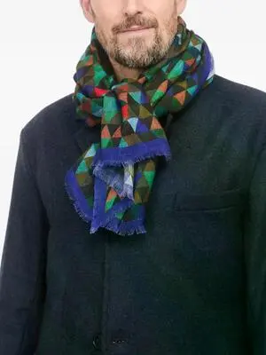 LEATHERSMITH OF LONDON Geometric-print Fringed Scarf - Green